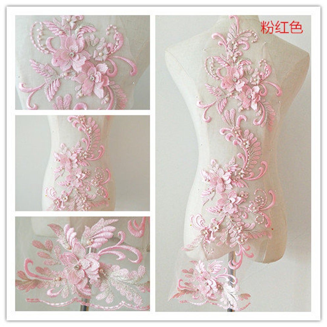 Light Pink 3d Florals Lace Applique, Heavy Bead Lace Applique, 3D Lace ...