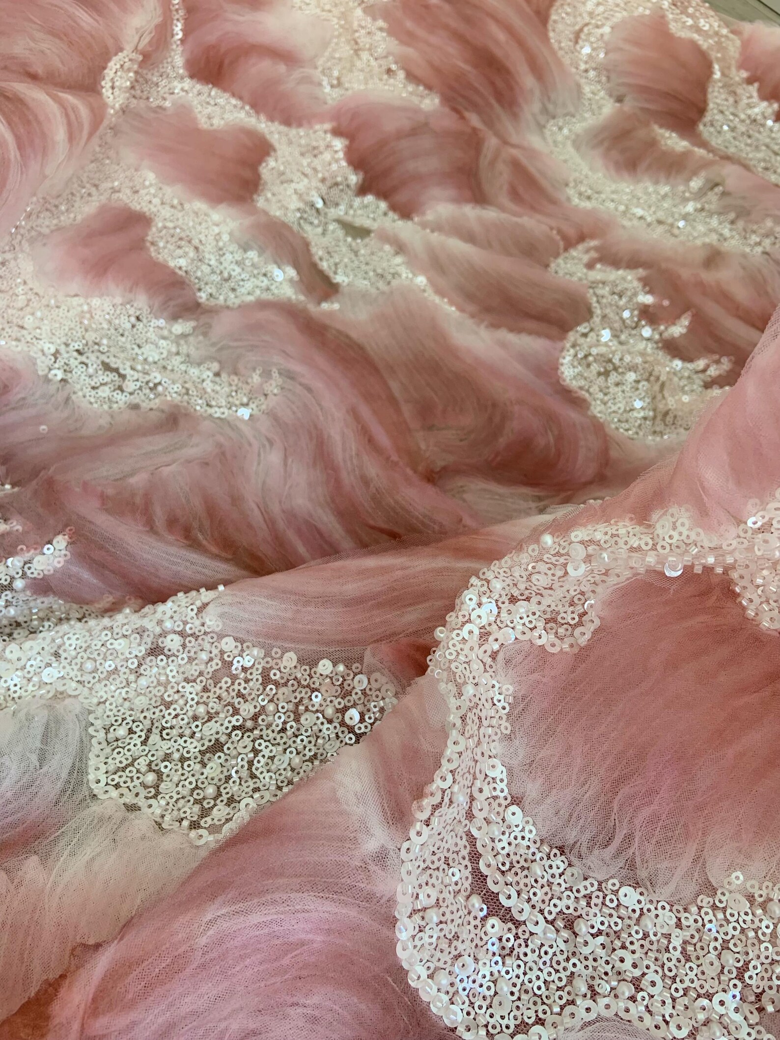 Salmon 3d Coiled Embroidery Fabric for Dress, 3d Floral Embroidery ...