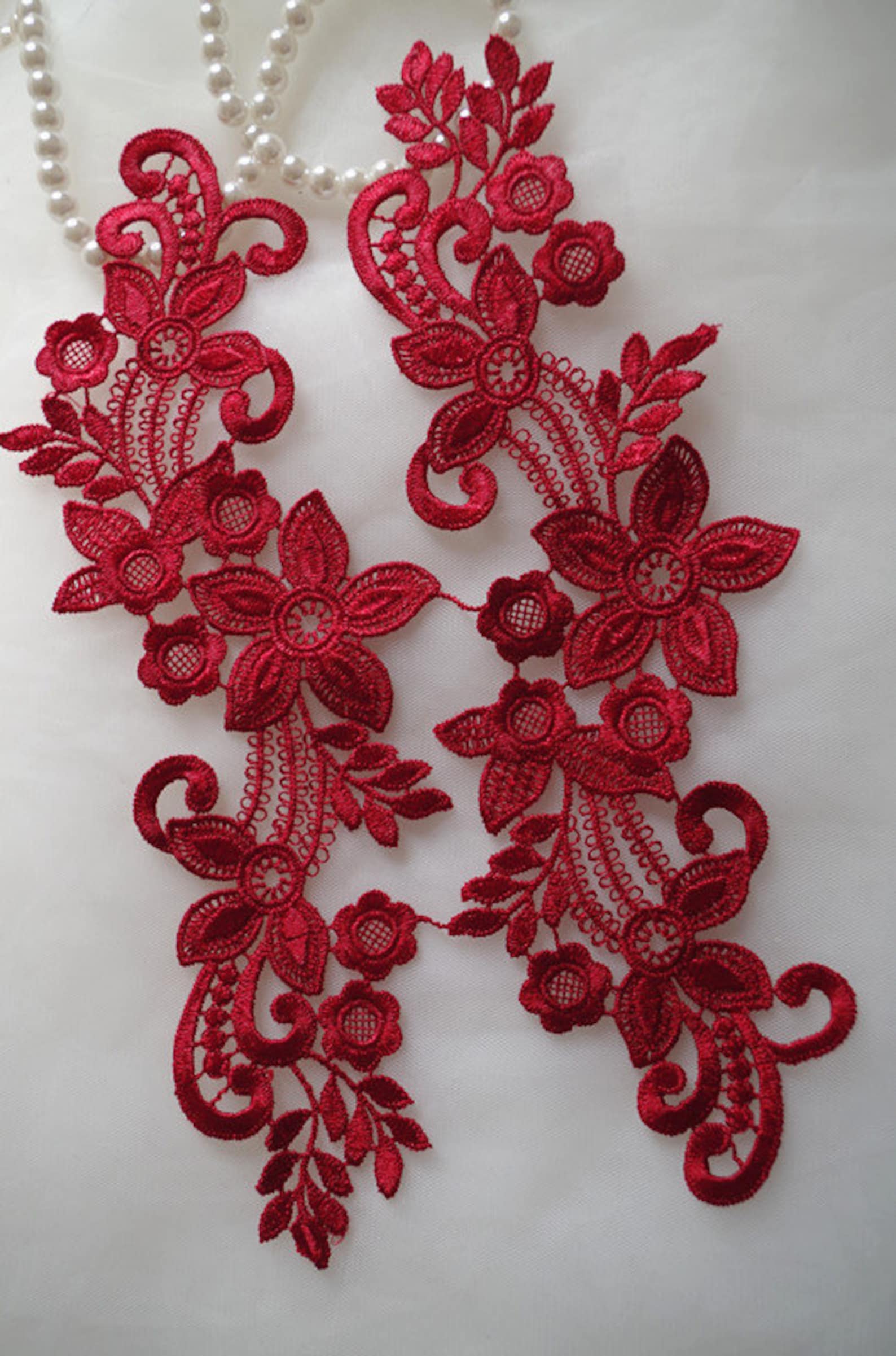Wine Red Lace Applique, Venice Lace Applique, Retro Flower Lace ...