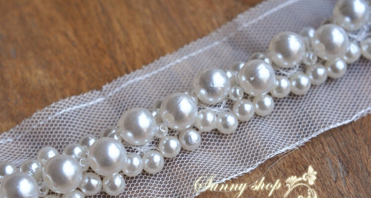 Pearl Beaded Lace Trim Pearl Beading Trim for Bridal Sash - Etsy
