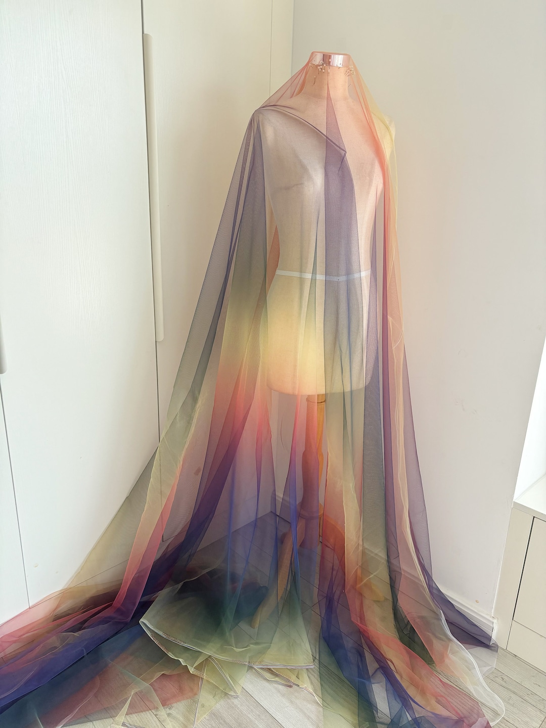 Rainbow Colored Tulle Fabric With Ombré Colors, Rainbow Color Mesh Lace ...