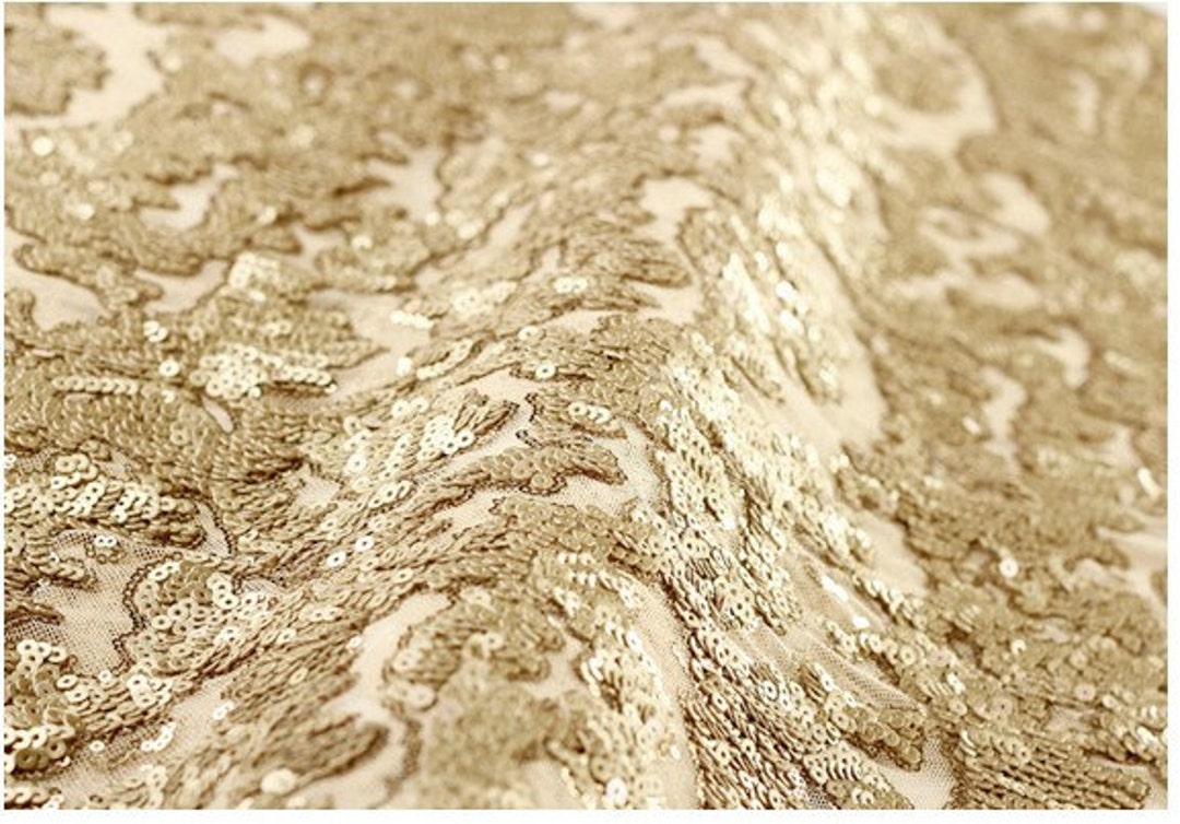Golden Lace Fabric Bridal Wedding Dress Fabric Gold Sequin Embroidery ...