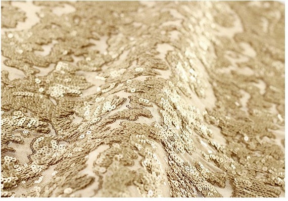Golden Lace Fabric Bridal Wedding Dress Fabric Gold Sequin | Etsy