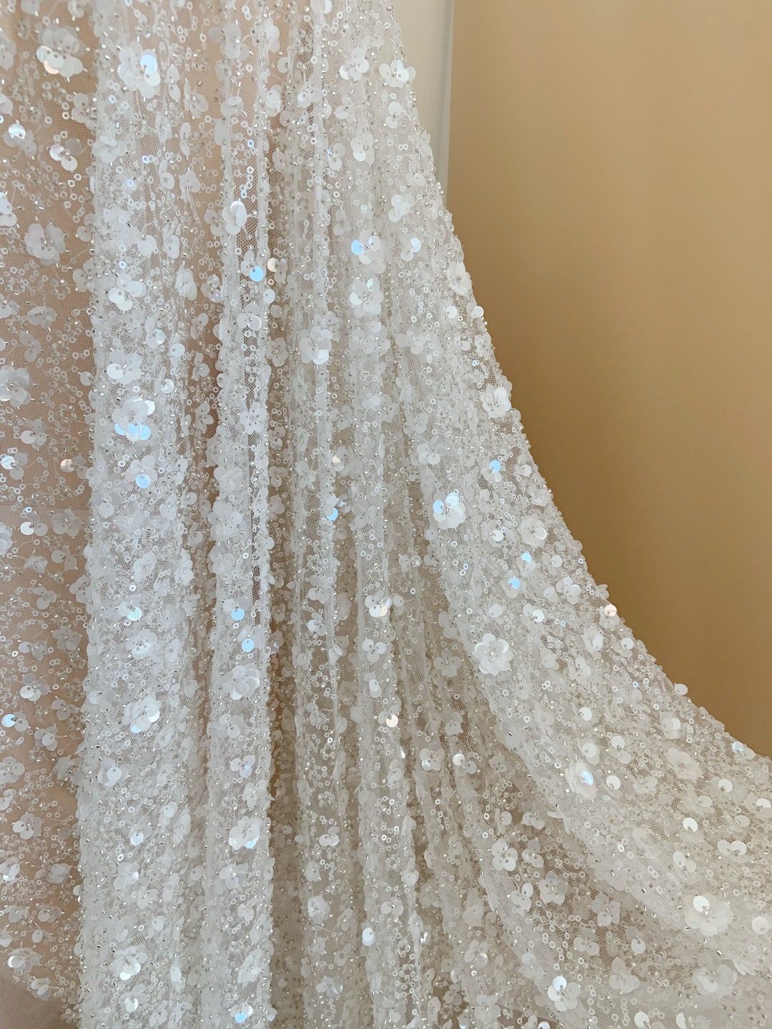 French Sequined Lace Fabric With 3D Flowers by the Yard for Bridal ...