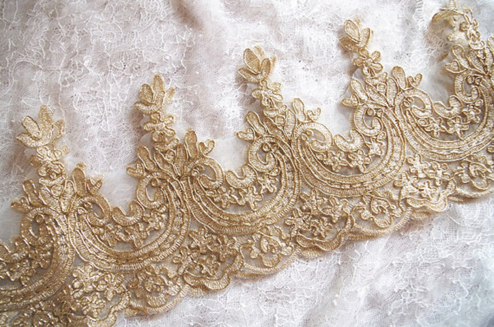 Gold Lace Trim Gold Alencon Lace Trimscalloped Lace in Gold - Etsy