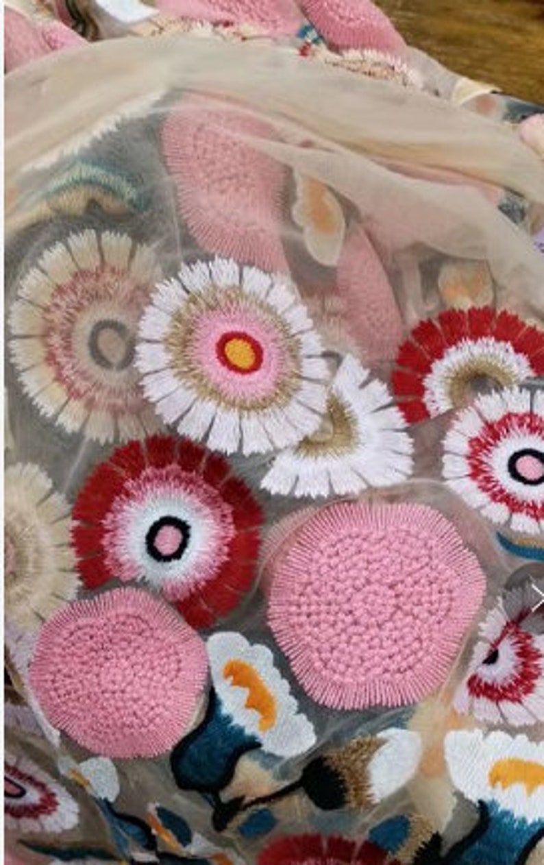 Embroidered tulle lace fabric multi-color lace fabric with | Etsy