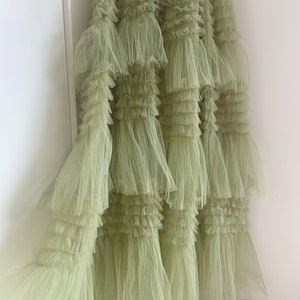 Olive Green Ruffled Fabric, Ruffle Fabric for Cake Dress, Bridal Dress ...