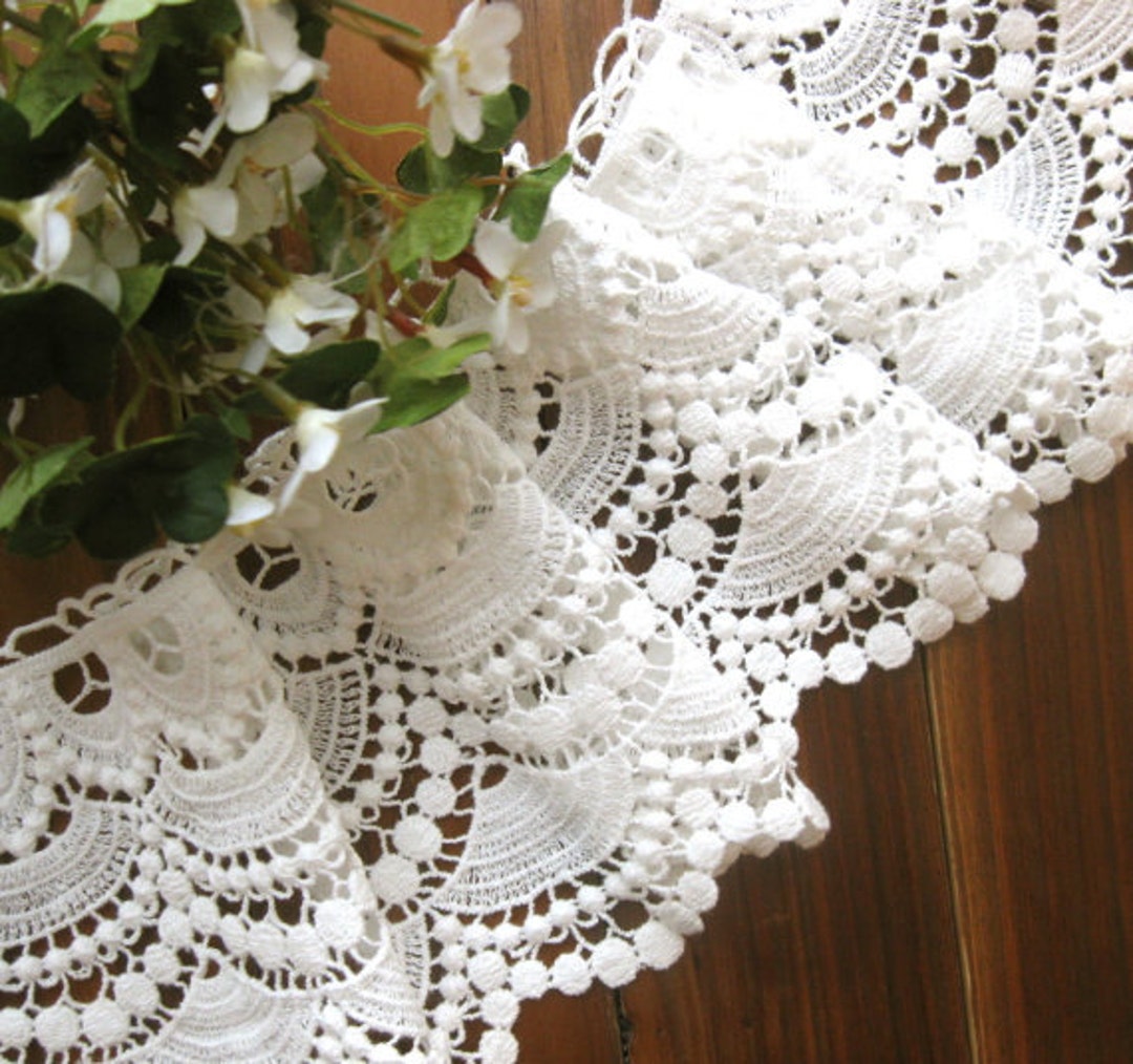 Cotton Lace Fabric Trim off White Floral Scallops Lace Fabric Cloth ...