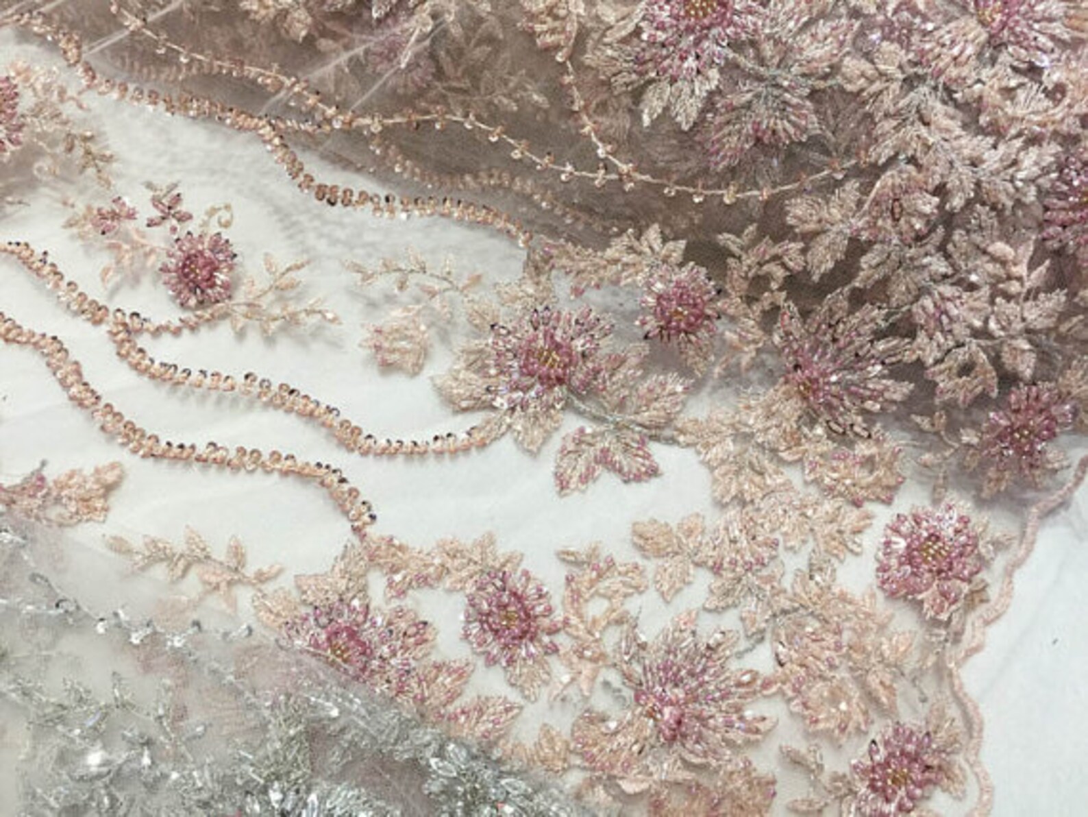 Pink Bead Lace Fabric Heavy Beading Lace Fabric Bridal Lace | Etsy