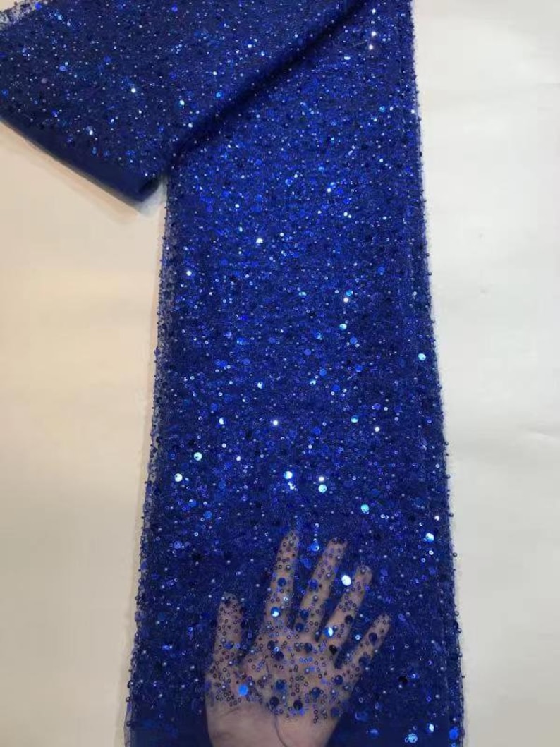 Royal Blue Bead Lace Fabric by the Yard for Bridal Dress | Etsy