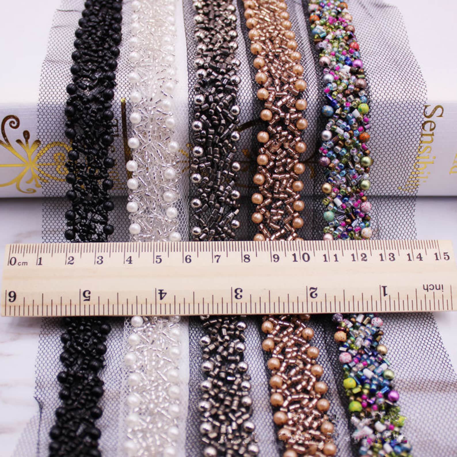 1.8 Yards Heavy Beaded Lace Trim, Bugle Bead Lace Tape, Heavy Beading Lace Ribbon - Etsy