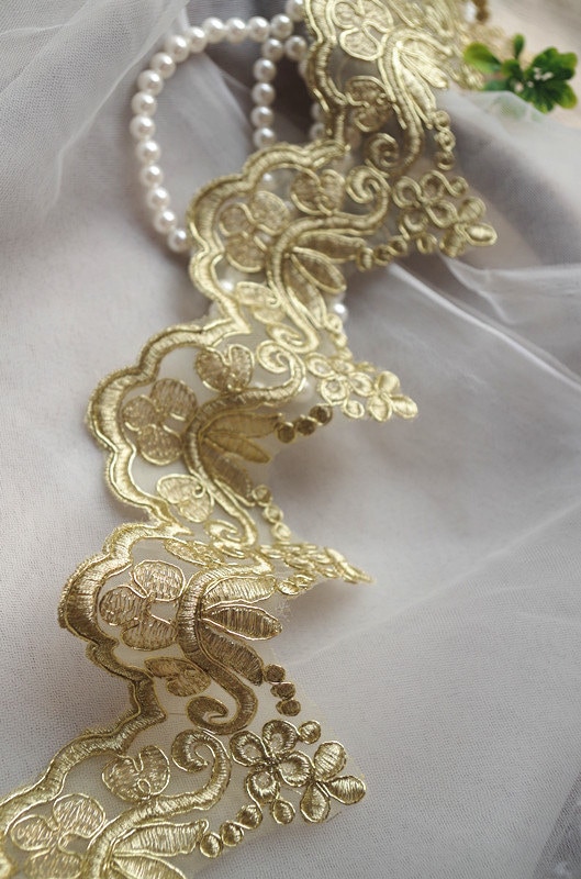 Gold Lace Trim, Gold Alencon Lace Trim, Gold Scalloped Lace in Gold ...