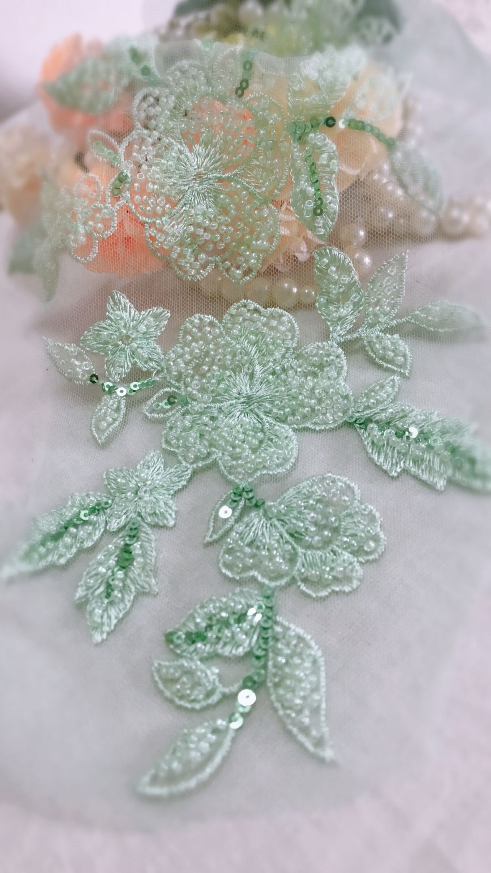 3d Navy Blue Bead Flower Motif Lace Applique Heavy Bead Lace - Etsy