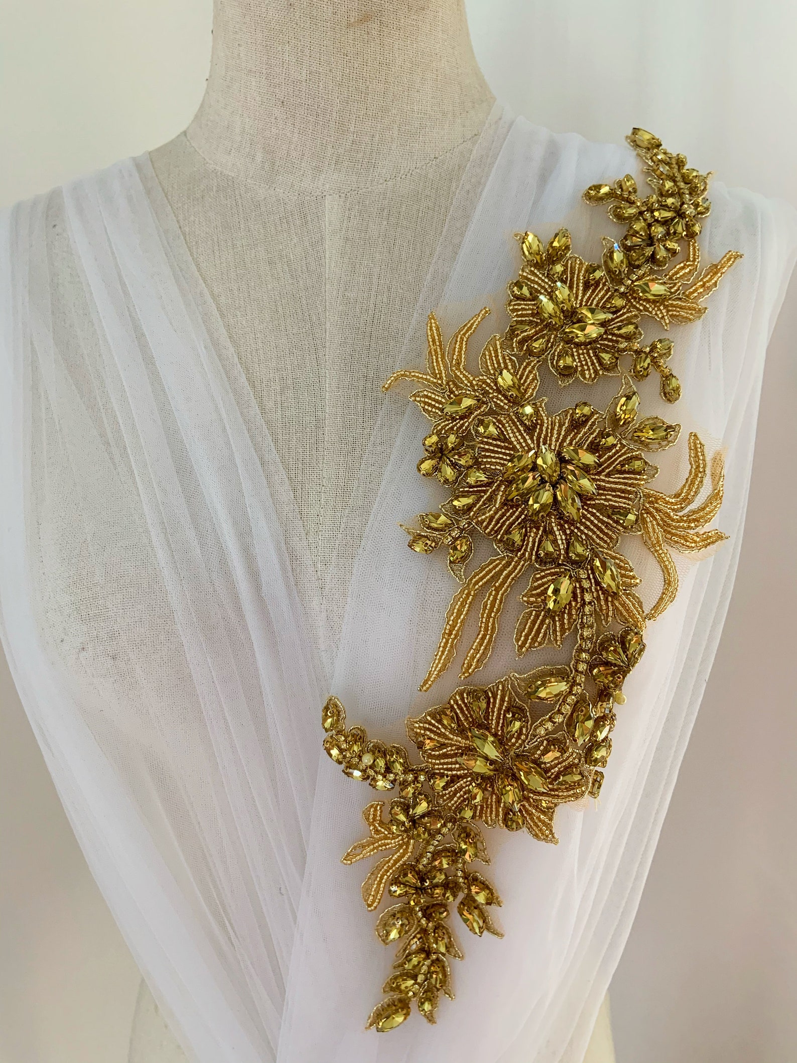 All Gold Rhinestone Applique With Florals Motif - Etsy