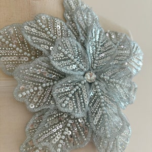 Gray Bead Lace Applique, Heavy Bead Lace Applique, 3D Flowers Lace ...