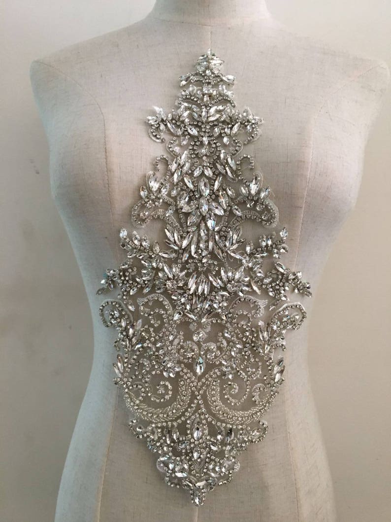 Rose gold Rhinestone bodice applique large crystal applique | Etsy