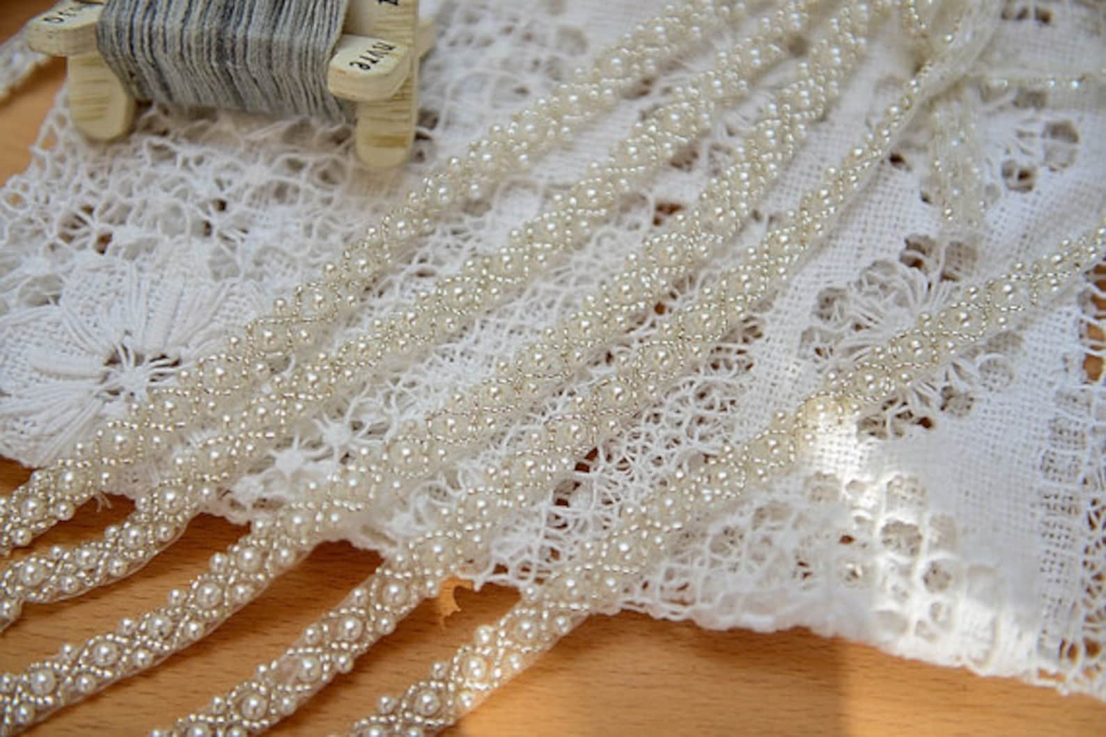 Pearl Beaded Lace Trim Beading Trim - Etsy