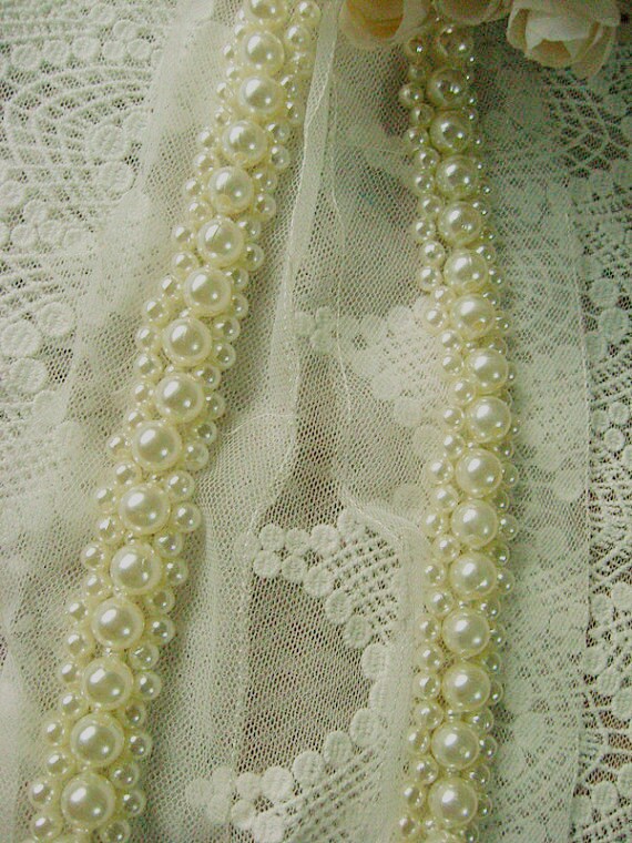 Pearl Beaded Lace Trim Pearl Beading Trim for Bridal Sash - Etsy