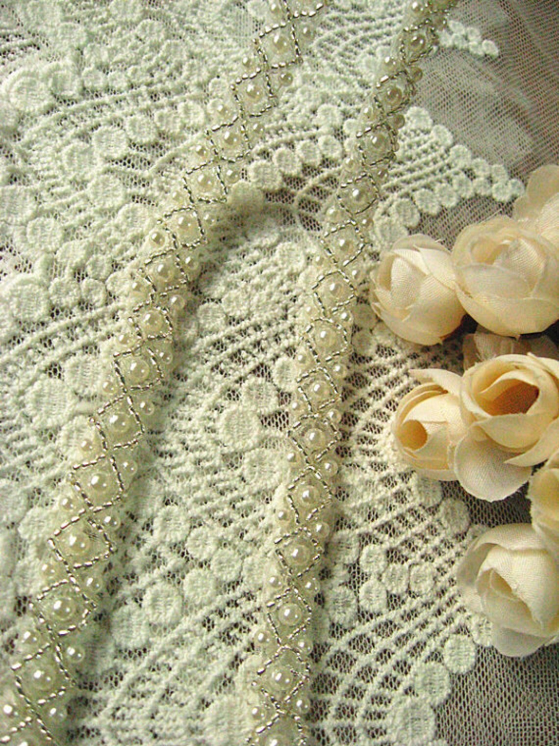 Beaded Lace Trim in Ivory Pearl Lace Trim for Bridal Sash | Etsy