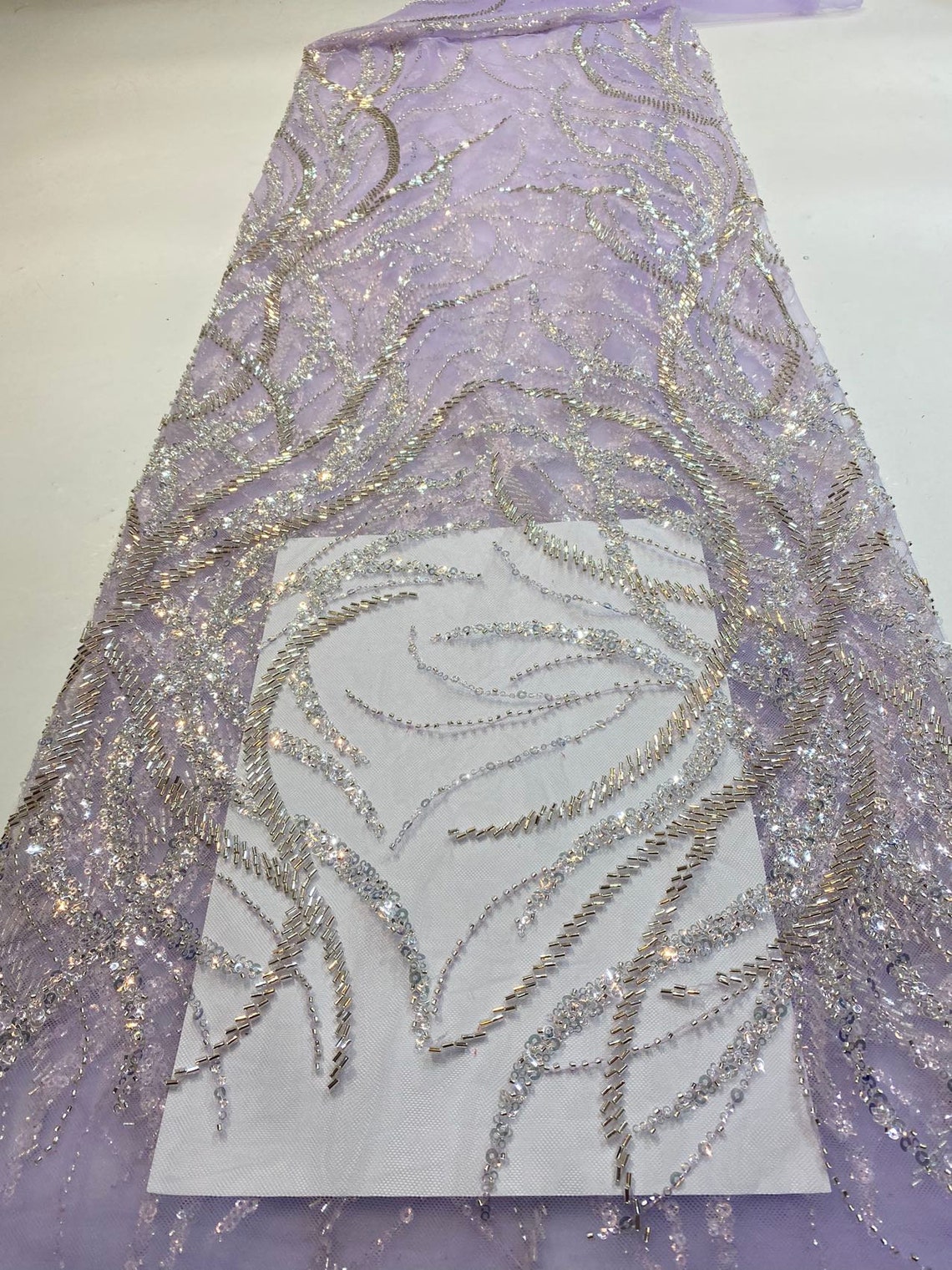 Lavender Purple Bead Lace Fabric by the Yard for Bridal Dress, Heavy ...