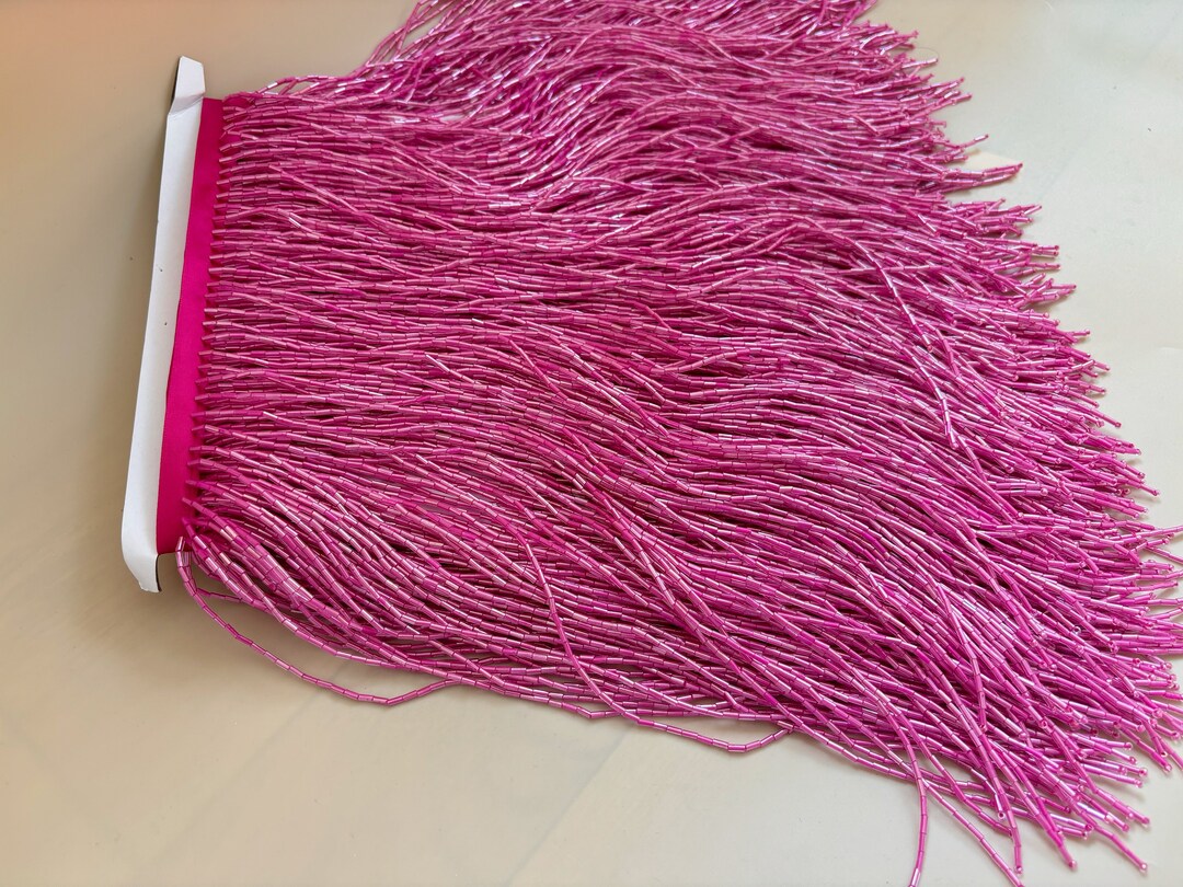 30cm Fuschia Bead Fringe Trim for Haute Couture, Handmade Bead Fringe ...