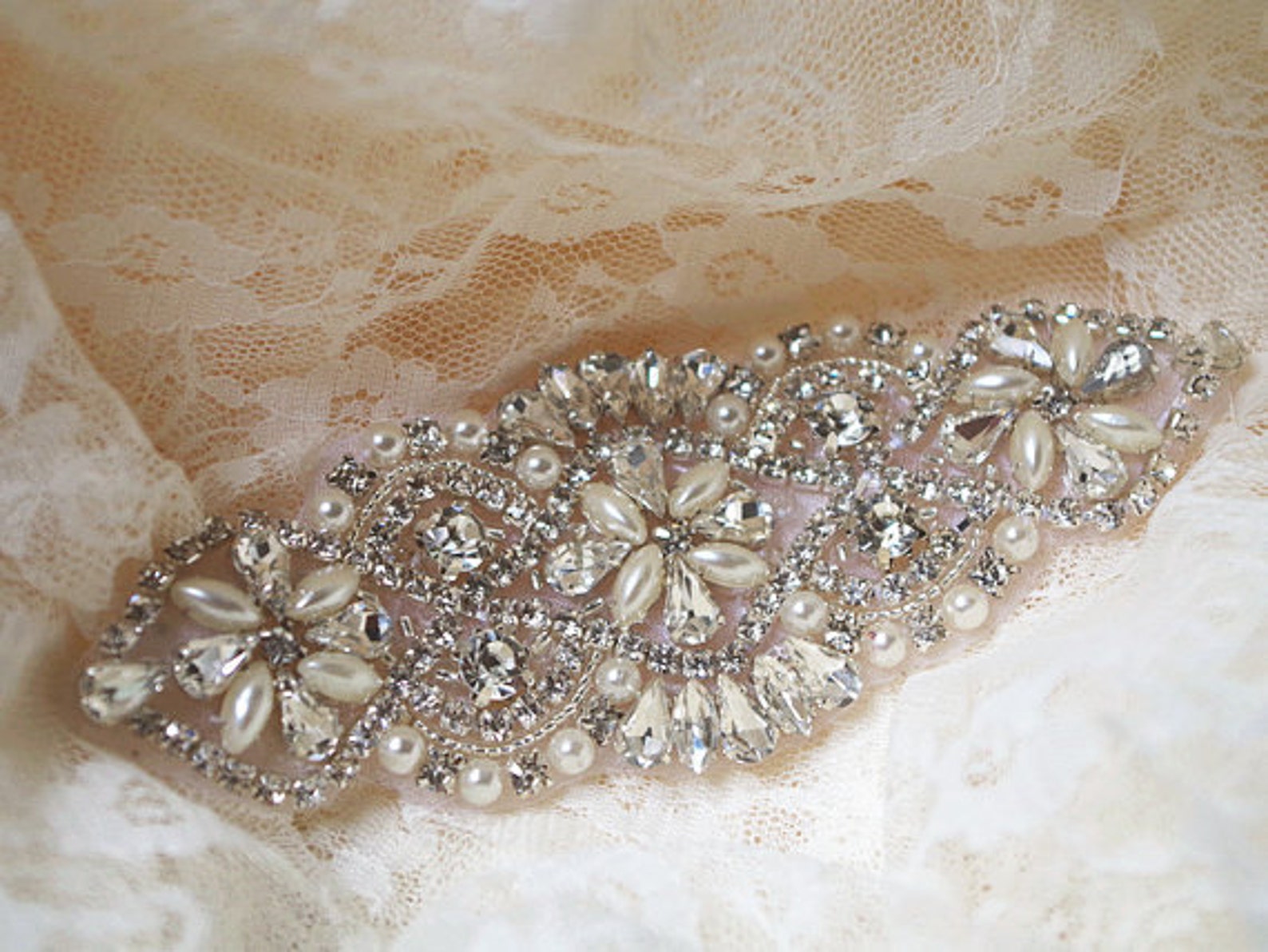 Pearl and Rhinestone Bead Applique Crystal Bead Applique - Etsy