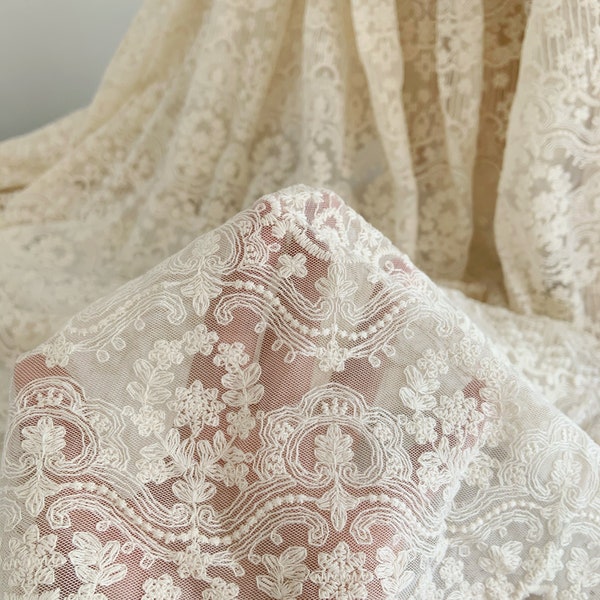 Embroidered Lace Fabric - Etsy