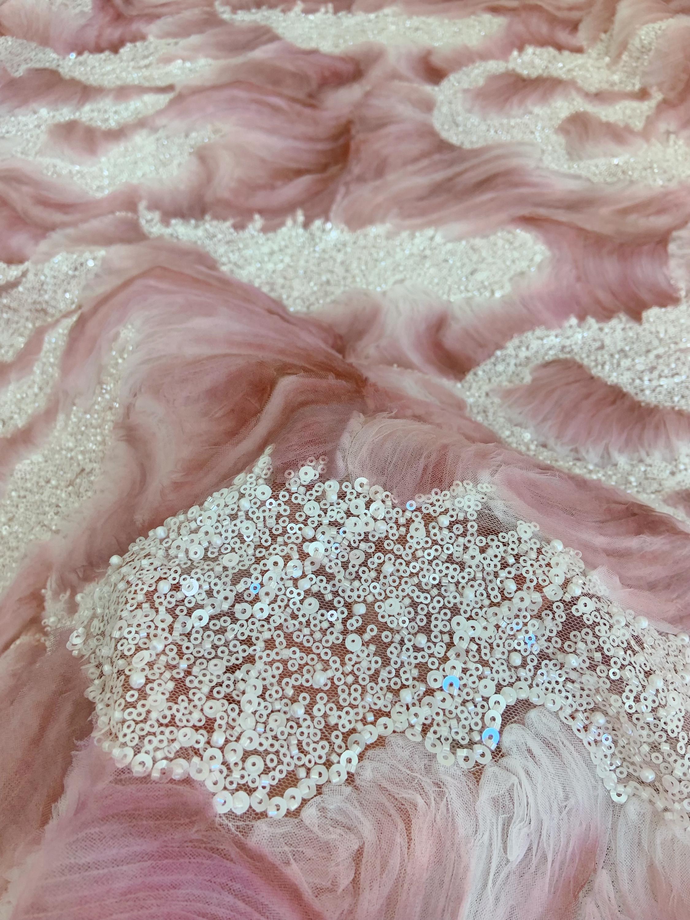 Salmon 3d Coiled Embroidery Fabric for Dress, 3d Floral Embroidery ...