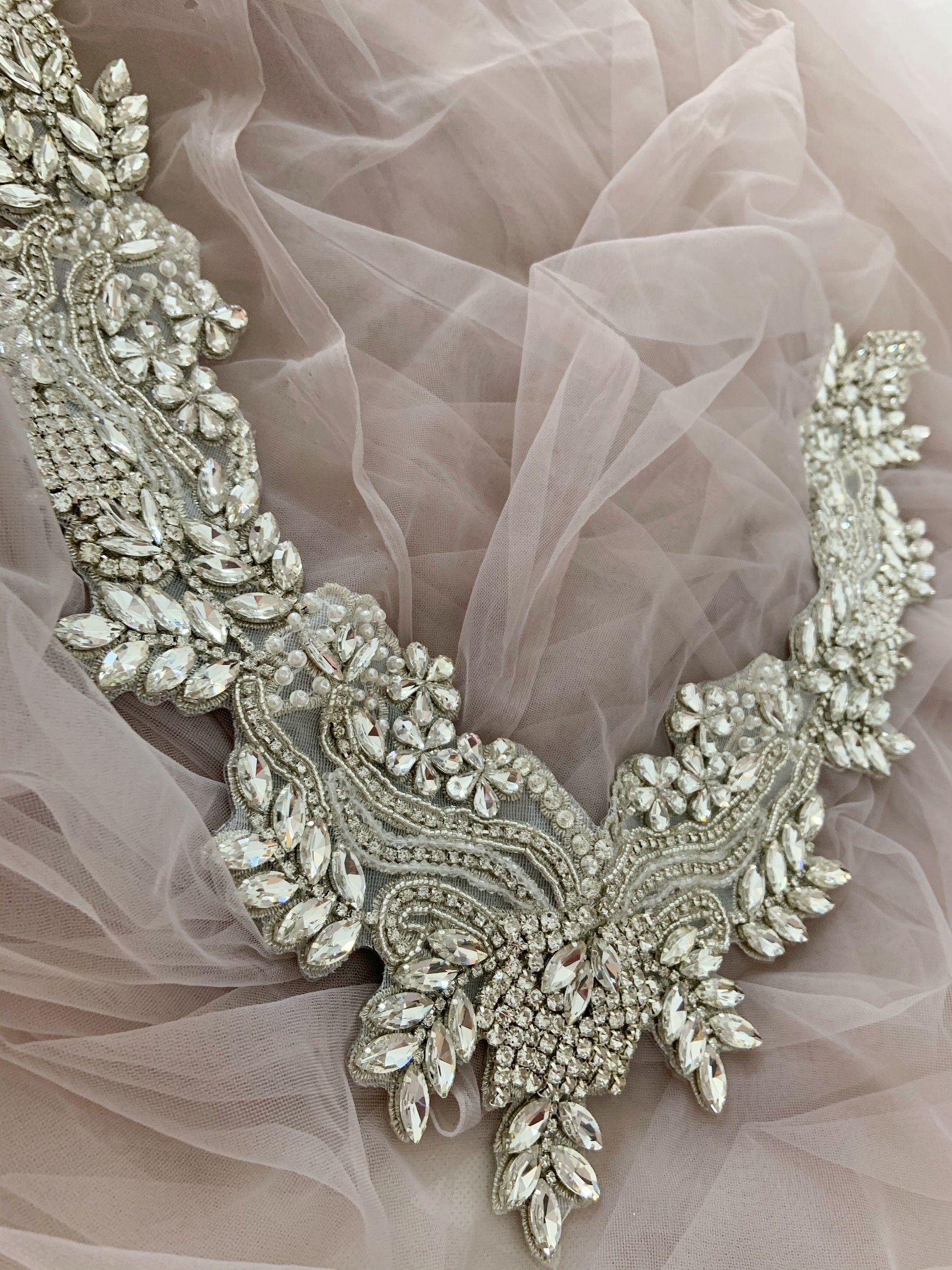Rhinestone bridal V neckline applique for bridal dress | Etsy