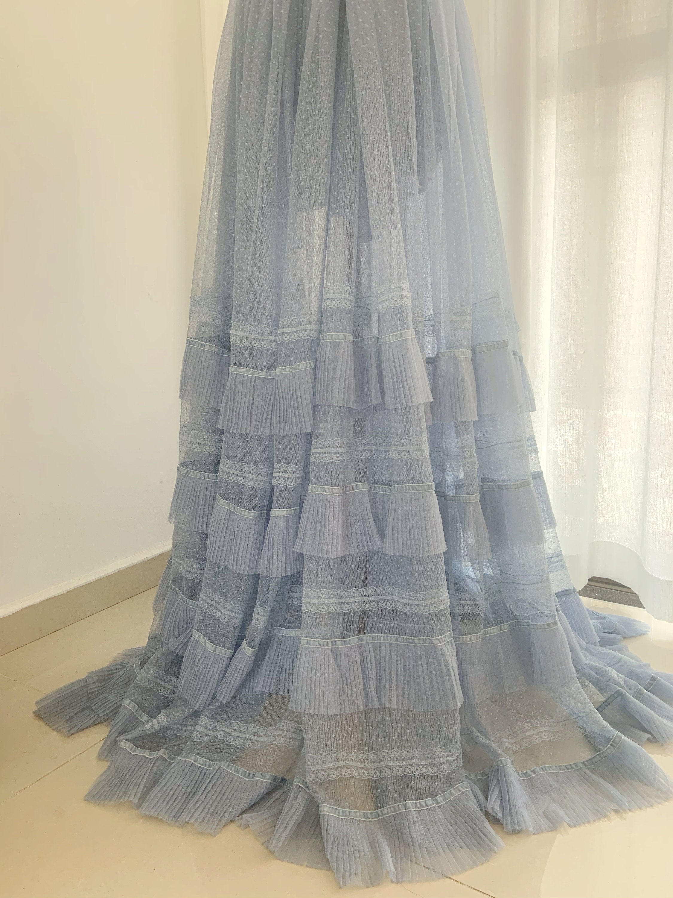 Pale blue ruffled Tulle fabric ruffle fabric for cake dress | Etsy