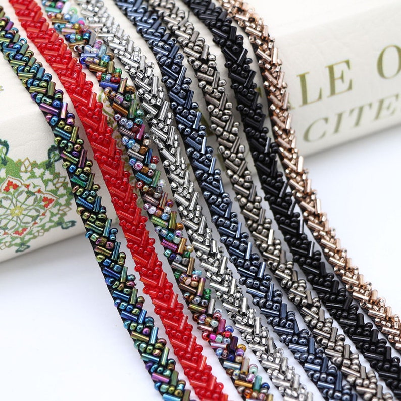 Rose gold bead heavy beaded lace trim bugle bead lace tape | Etsy