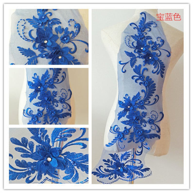 Royal Blue 3d Florals Lace Applique Heavy Bead Lace Applique - Etsy