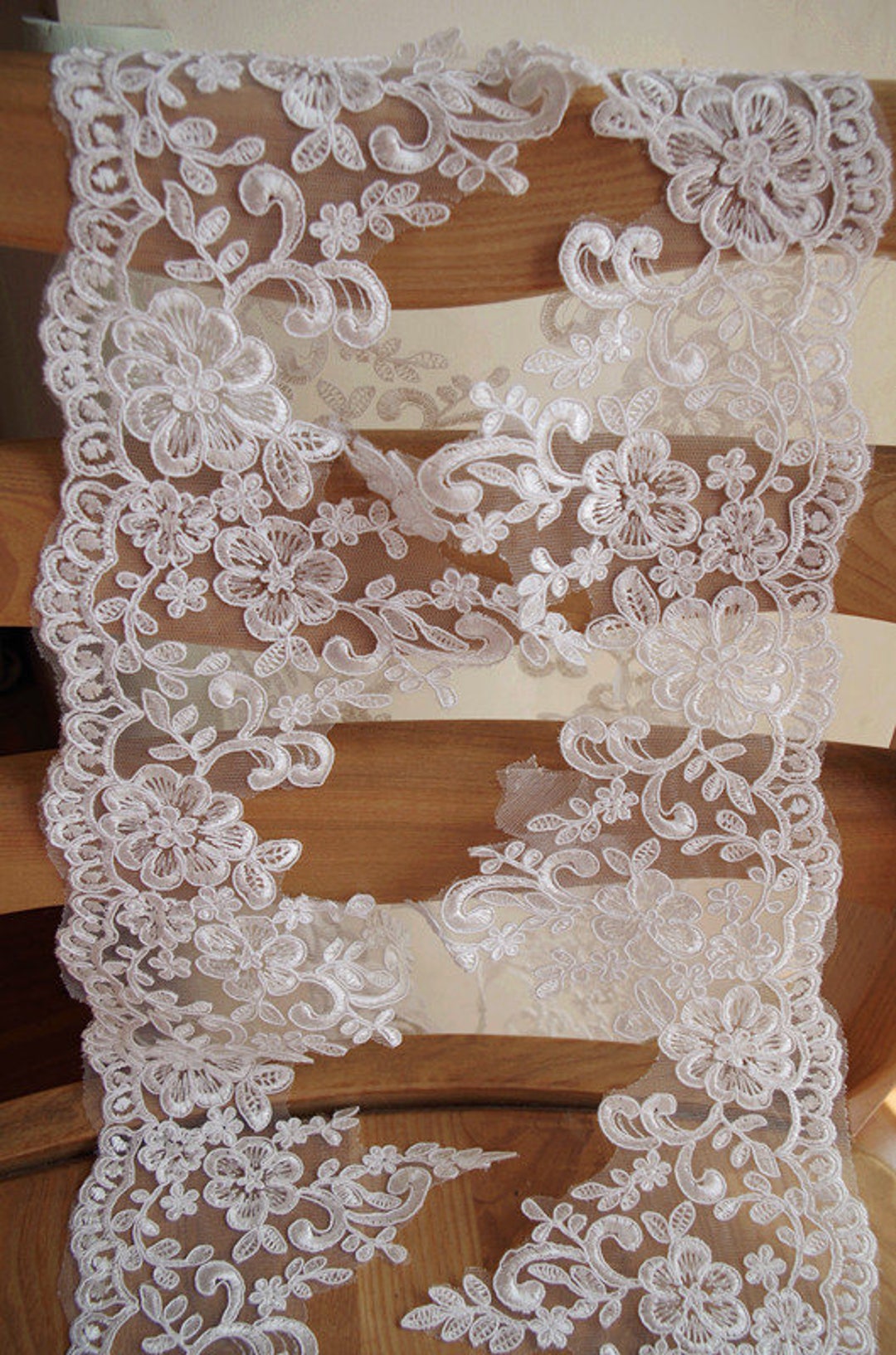 Ivory Alencon Lace Trim, Ivory Cord Lace Trim for Bridal Veil, Bridal ...