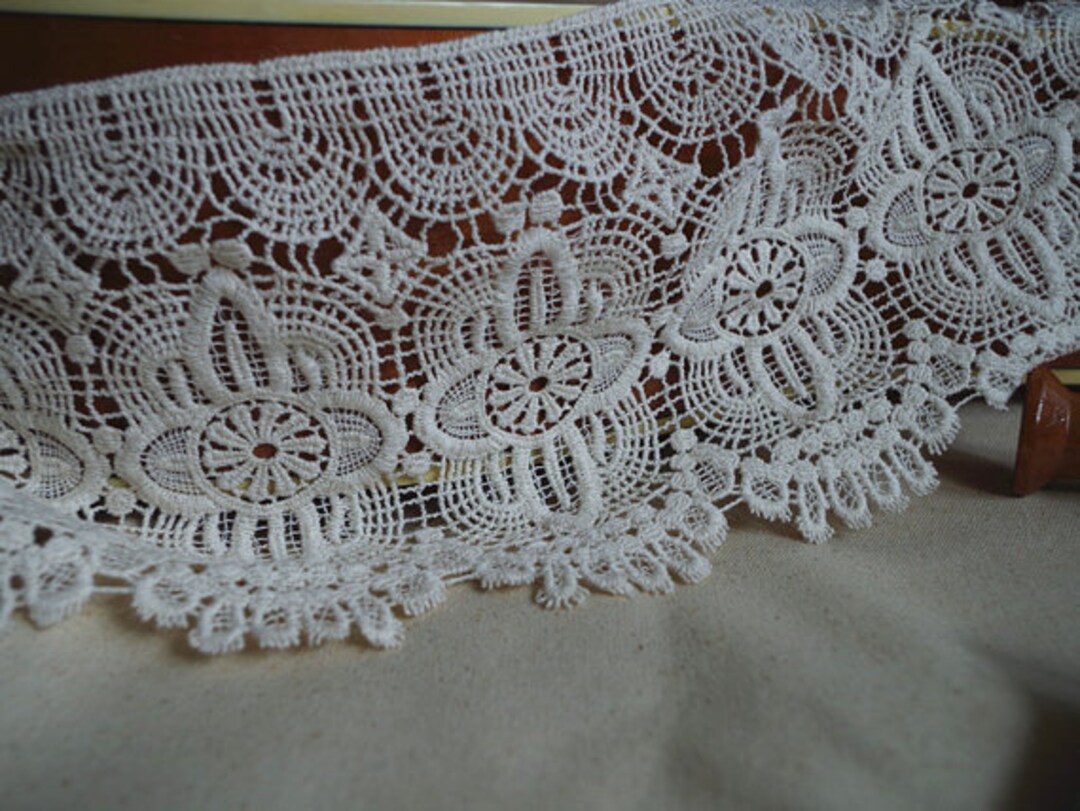 Ecru Cotton Lace Trim , Crochet Cotton Lace, Retro Scalloped Trim Lace ...