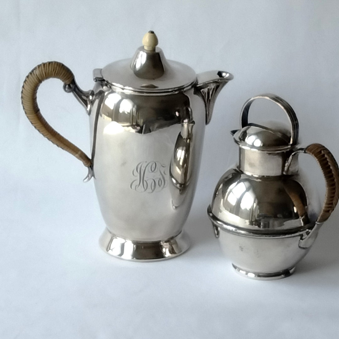 Silverplate Coffee/tea/milk Servers With Rattan Handles Vintage 1910s ...