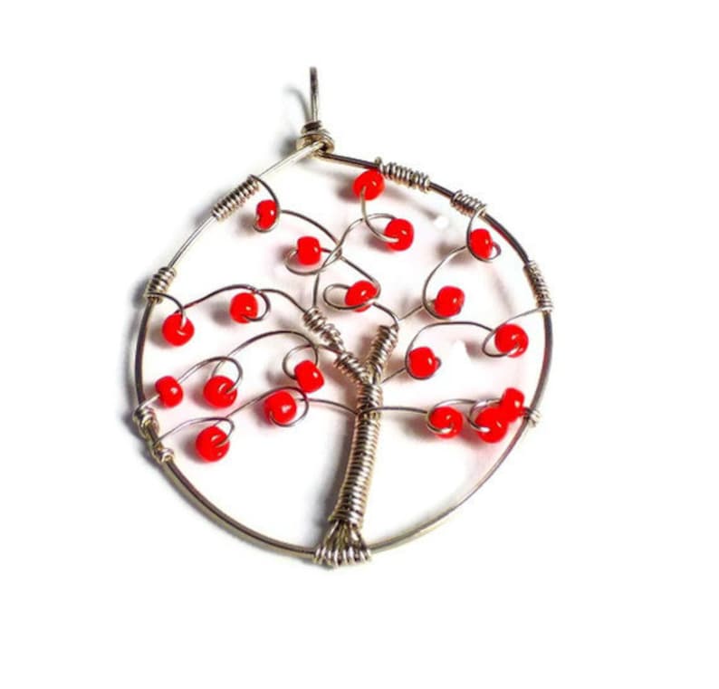 Cherry Tree Pendant Necklace Wire Wrapped Pendant Necklace Red Beads ...