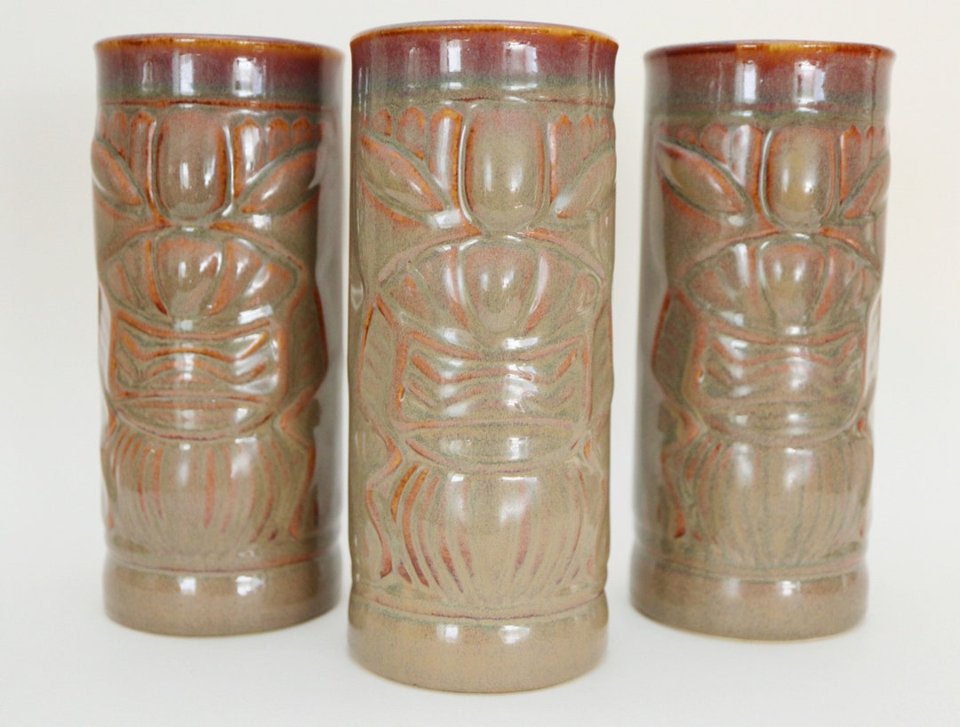 Vintage Libbey Ceramic Cylinder Tiki Mugs - Etsy