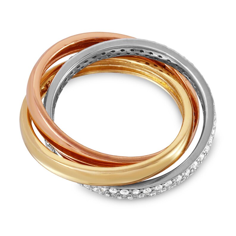 Tri-color Solid Gold Ring With Diamonds - Etsy