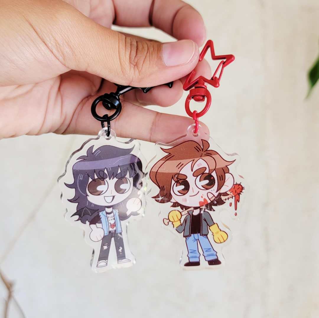 Stranger Things Steve & Eddie Acrylic Keychains | 2.5” Chibi Hawkins ...