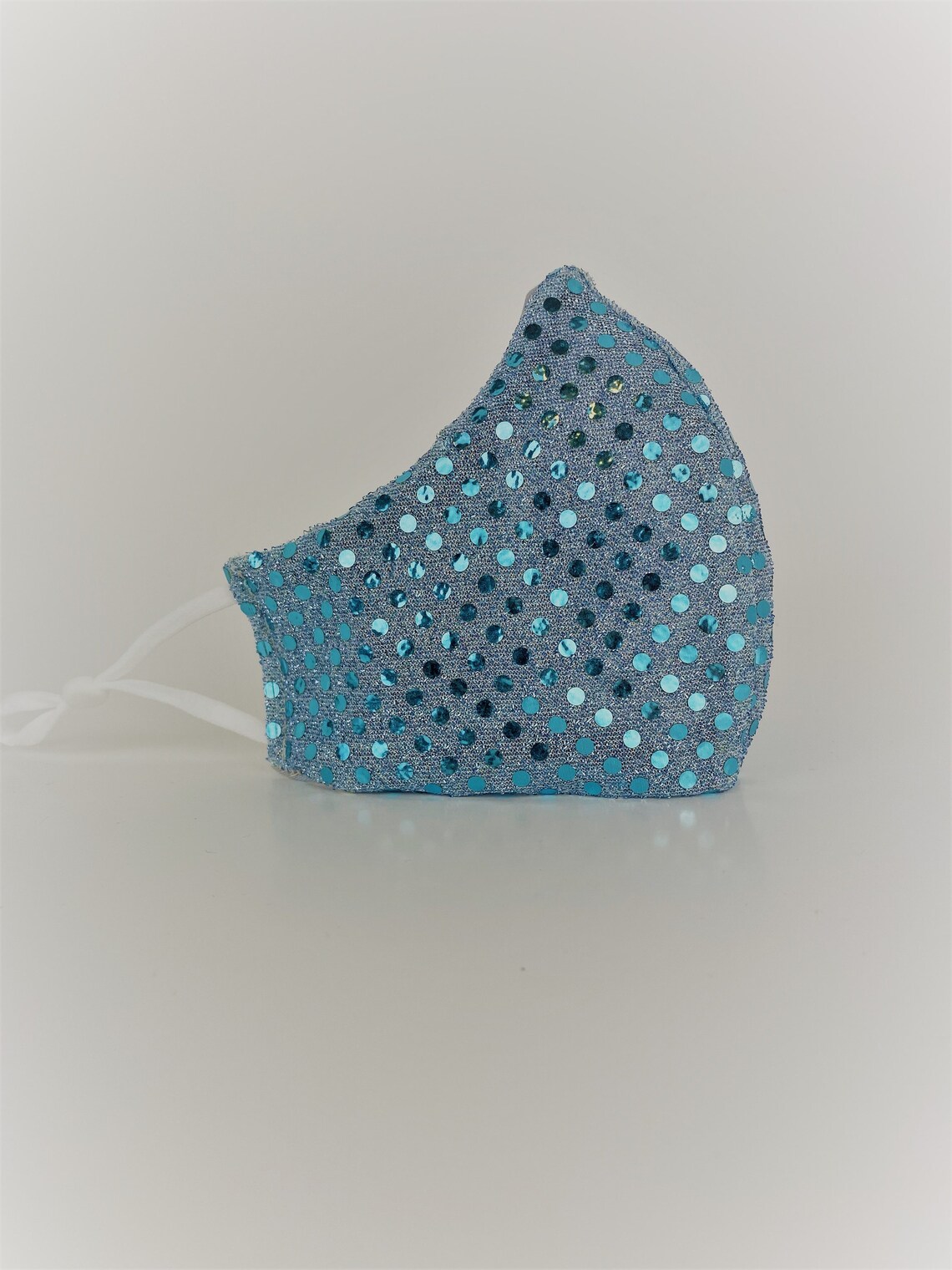 Blue Faux Sequin Knit Fabric Shiny Dot Confetti Face Mask, Reusable ...