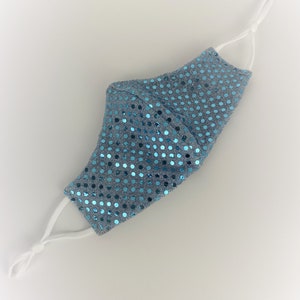 Blue Faux Sequin Knit Fabric Shiny Dot Confetti Face Mask, Reusable ...