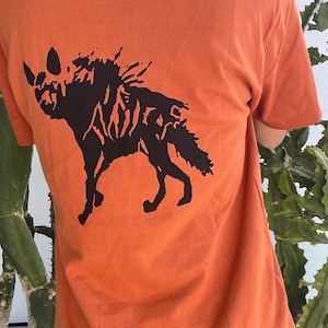 Hyena T-shirt // Hyena Linocut Print Shirt // Hyaena Hyaena // Striped ...