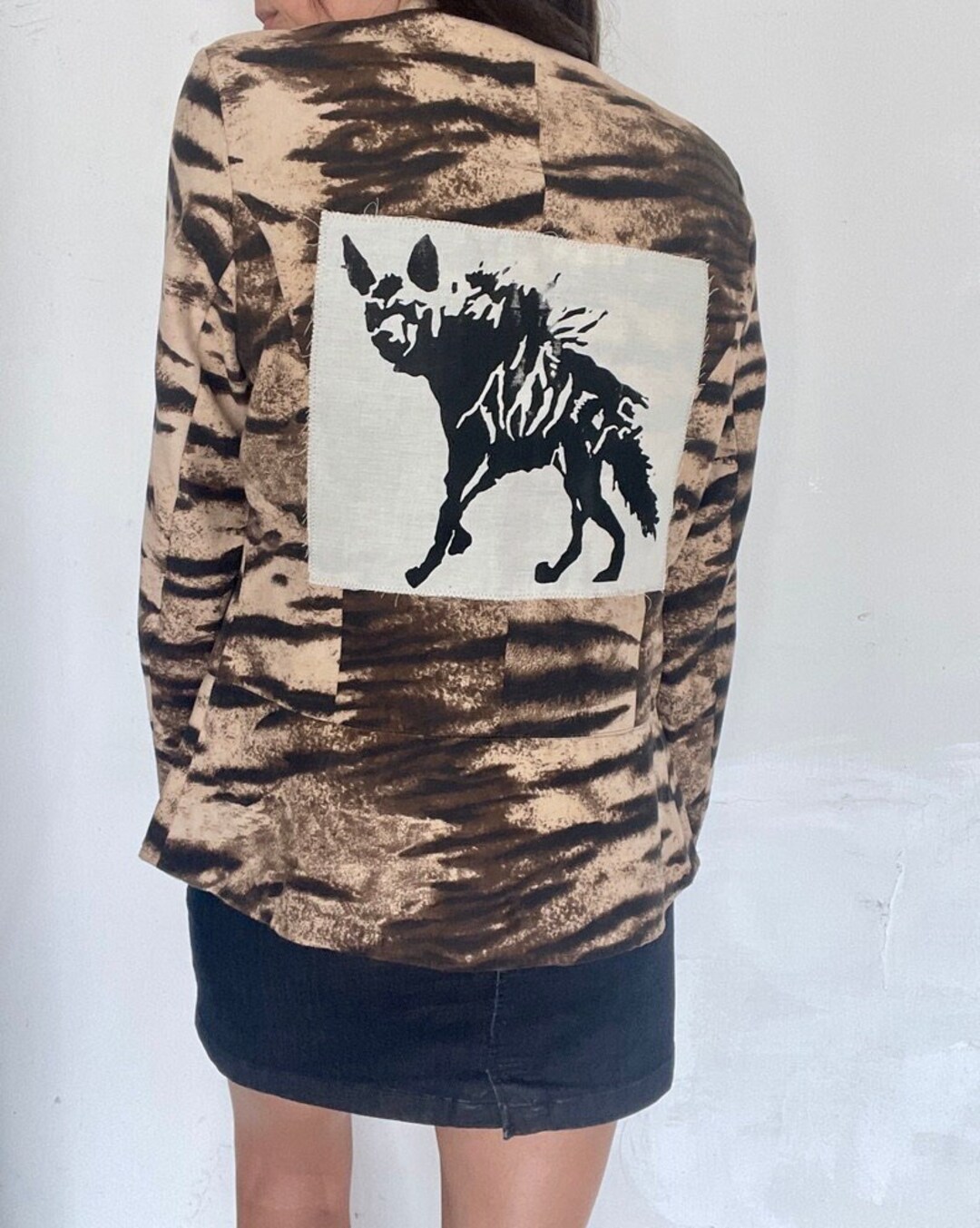 Striped Hyena Patch Jacket // Tiger Stripe Print // Lightweight // Zip ...