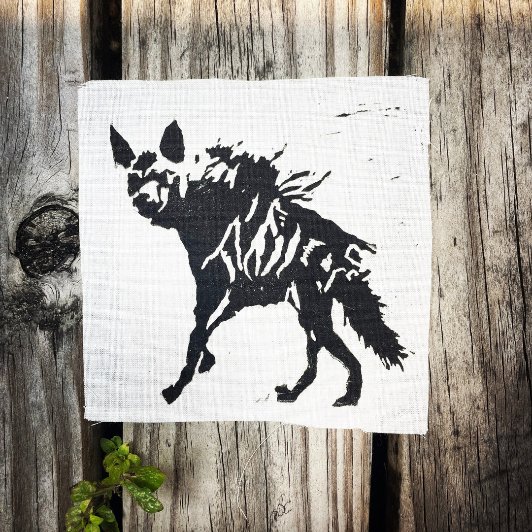 Hyena Patch // Hyena Linocut Print Patch // Hyaena Hyaena // Striped ...