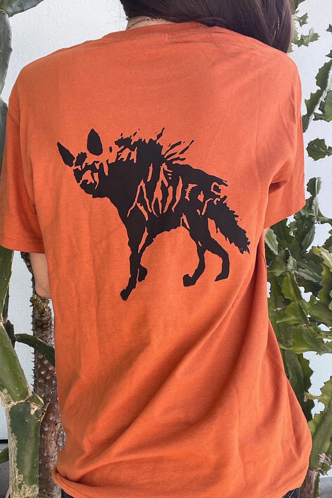 Hyena T-shirt // Hyena Linocut Print Shirt // Hyaena Hyaena // Striped ...