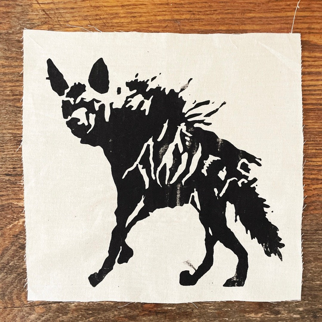 Large Hyena Patch // Hyena Linocut Print Patch // Hyaena Hyaena ...