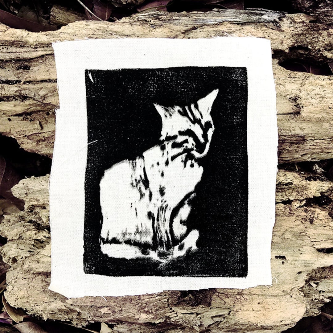 Cat Linocut Patch – Hand Printed Back Patch – “mini” Feline Relief ...