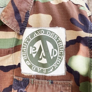 Cropped Camo Army Jacket – Hand Printed Punk Patches – Hyena Linocut ...