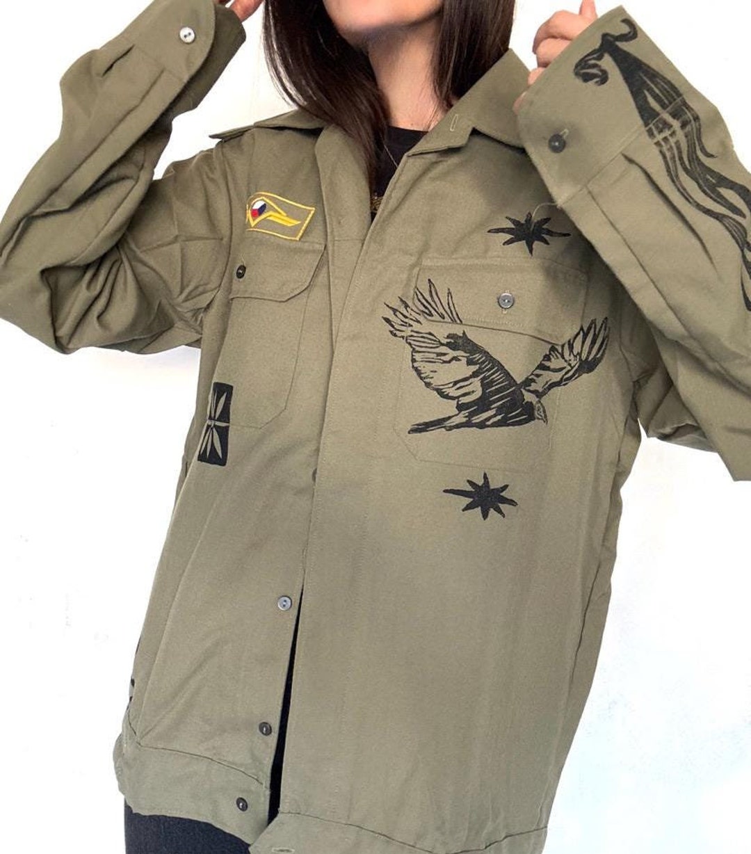 Block Print Czech Army Shirt – Vintage Olive Green Jacket – Turkey ...