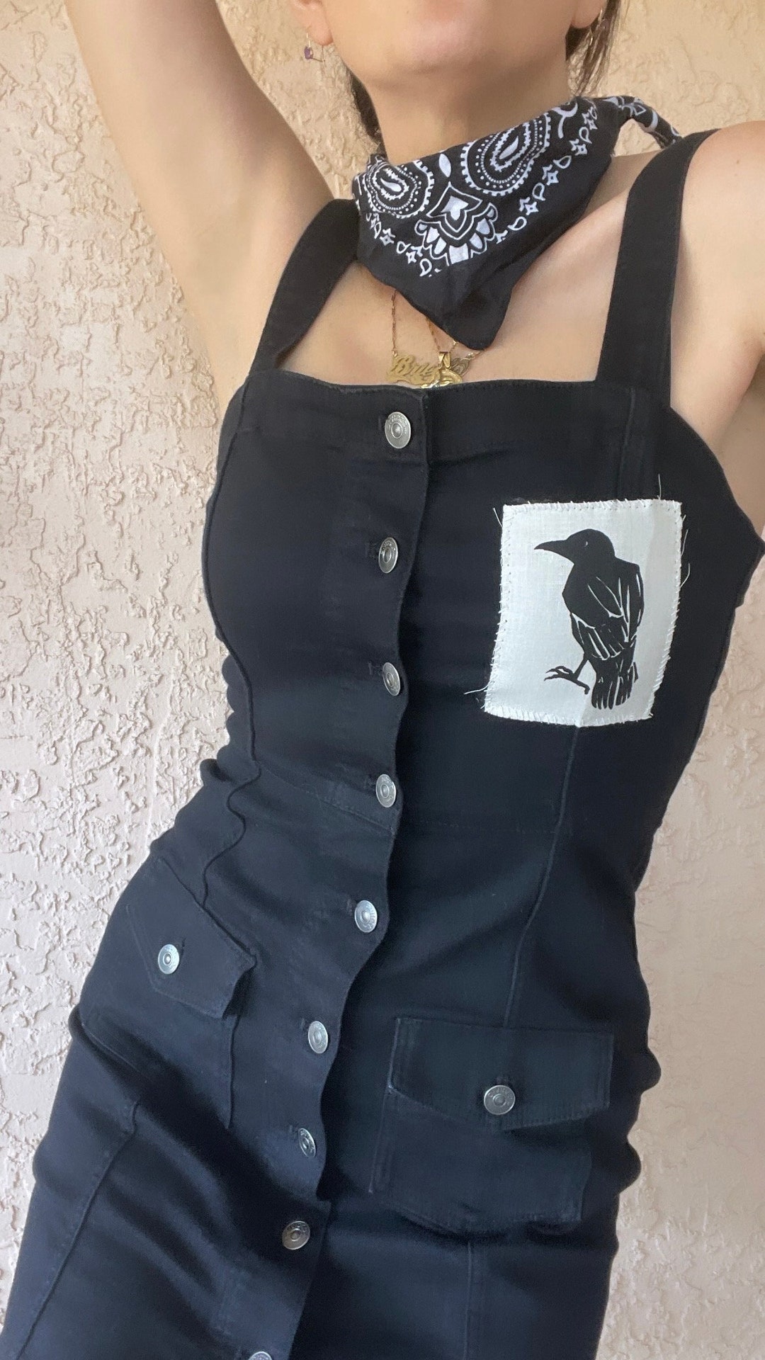 Crow Patch // Punk Dress // Bird Dress // Punk Print // Bird Drawing ...